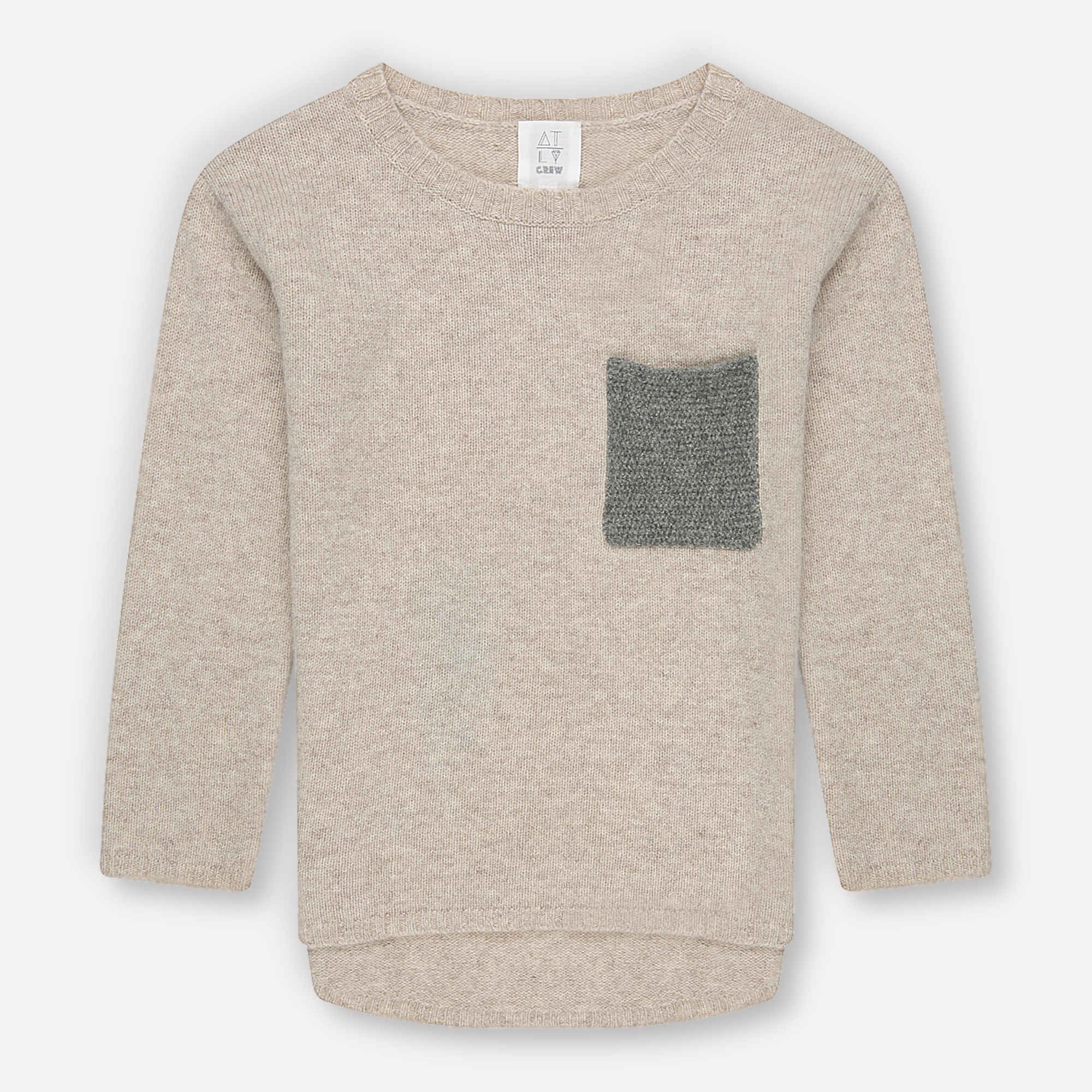 Kids Merino Wool Pocket Crew Jumper – Speckled Sand (2–12Y) – Atly Crew