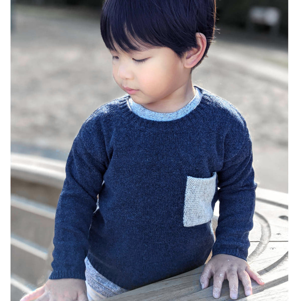Kids Merino Wool Pocket Crew Jumper – Speckled Sand (2–12Y) – Atly Crew